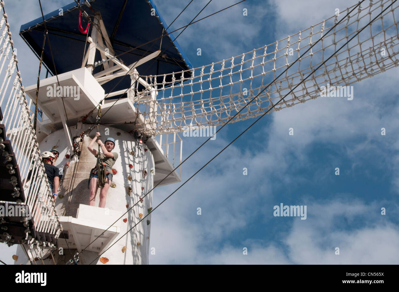 rock climbing and rappelling ropes course Stock Photo - Alamy