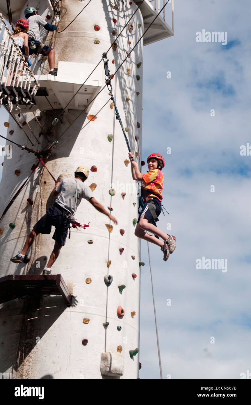 rock climbing and rappelling ropes course Stock Photo - Alamy