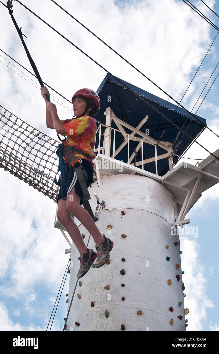 rock climbing and rappelling ropes course Stock Photo - Alamy