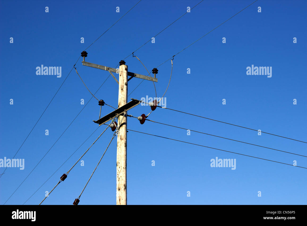 Electricity pole with overhead cables, UK Stock Photo - Alamy