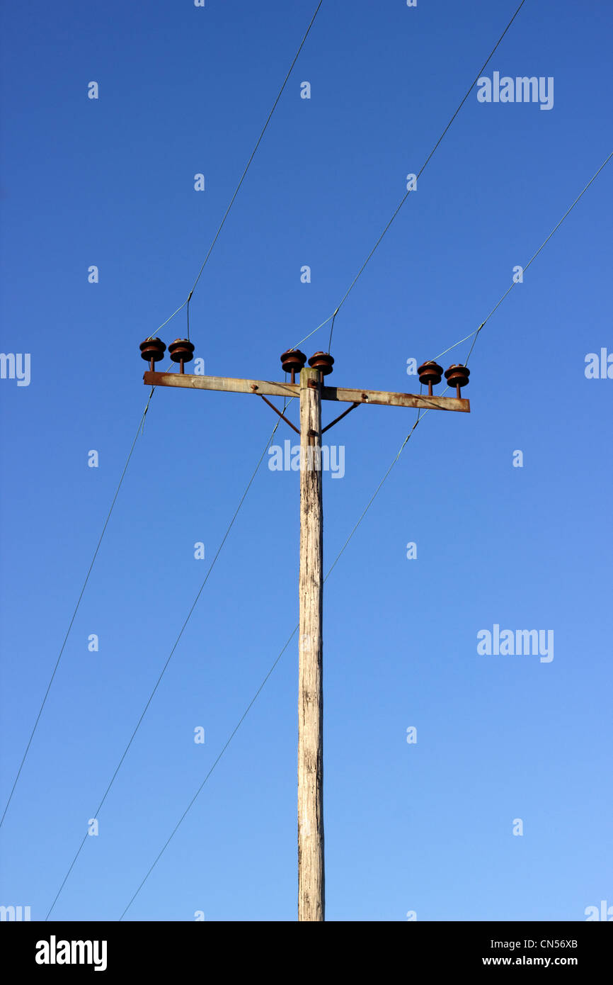 Electricity pole with overhead cables, UK Stock Photo - Alamy