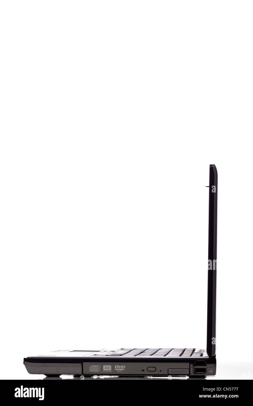 Side view of a laptop computer, with the screen in profile Stock Photo ...