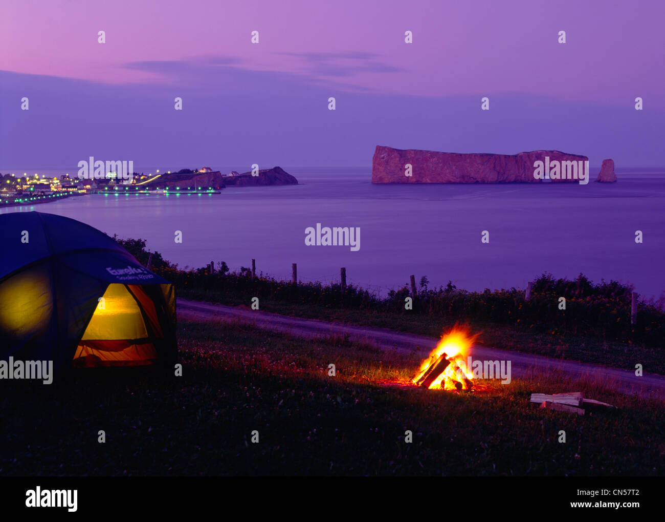 Perce Rock and Campfire, Perce, Gaspesie, Quebec Stock Photo - Alamy