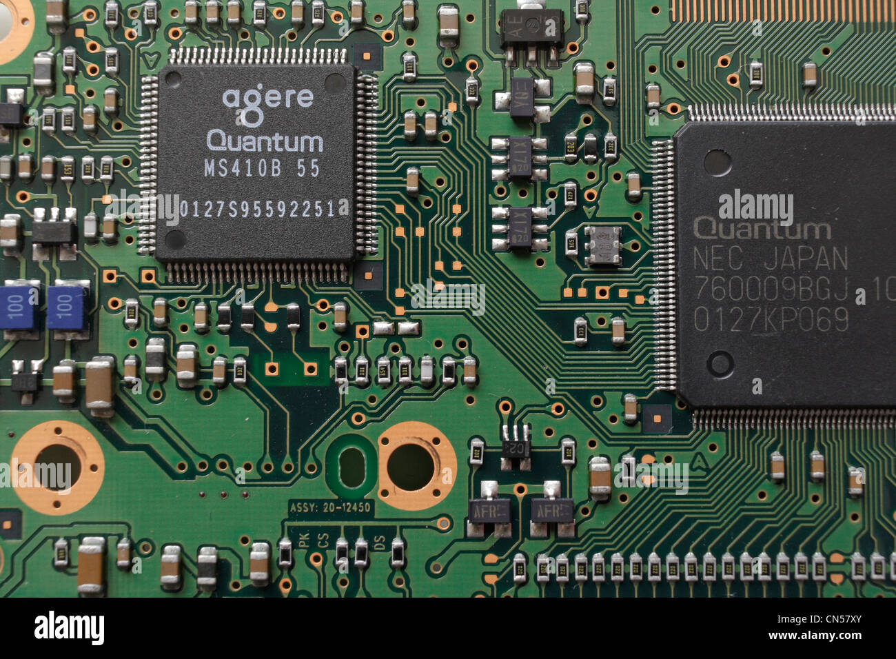 Close up computer circuit hard drive, printed circuit board, electronic ...