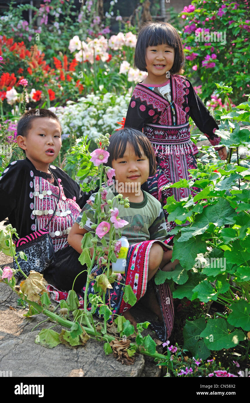 Akha Hill Tribe children in Hill Tribes Village Museum and gardens ...