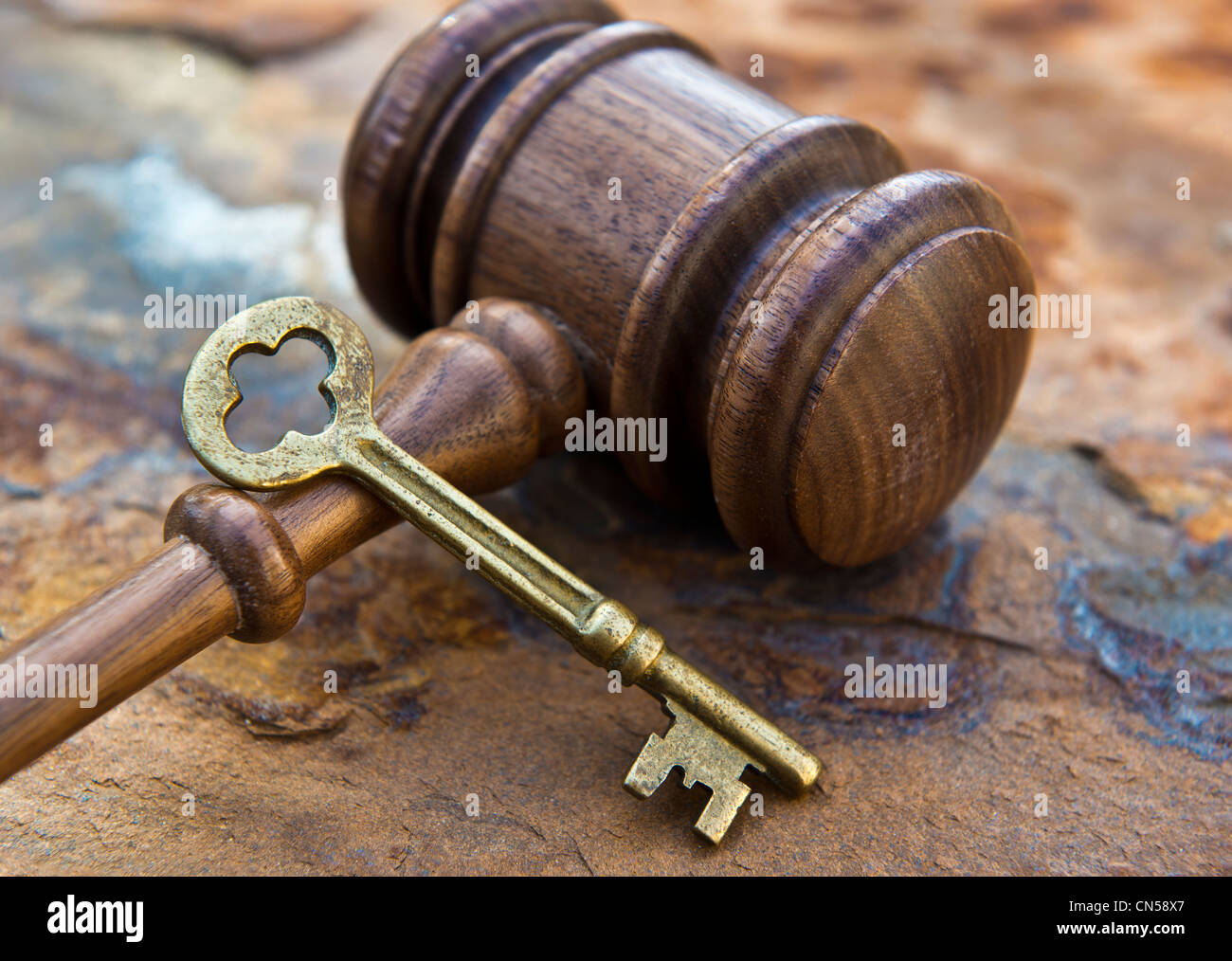 Gavel and skeleton key Stock Photo - Alamy