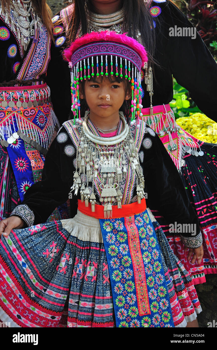 Akha Hill Tribe child in traditional dress at Village Museum and ...