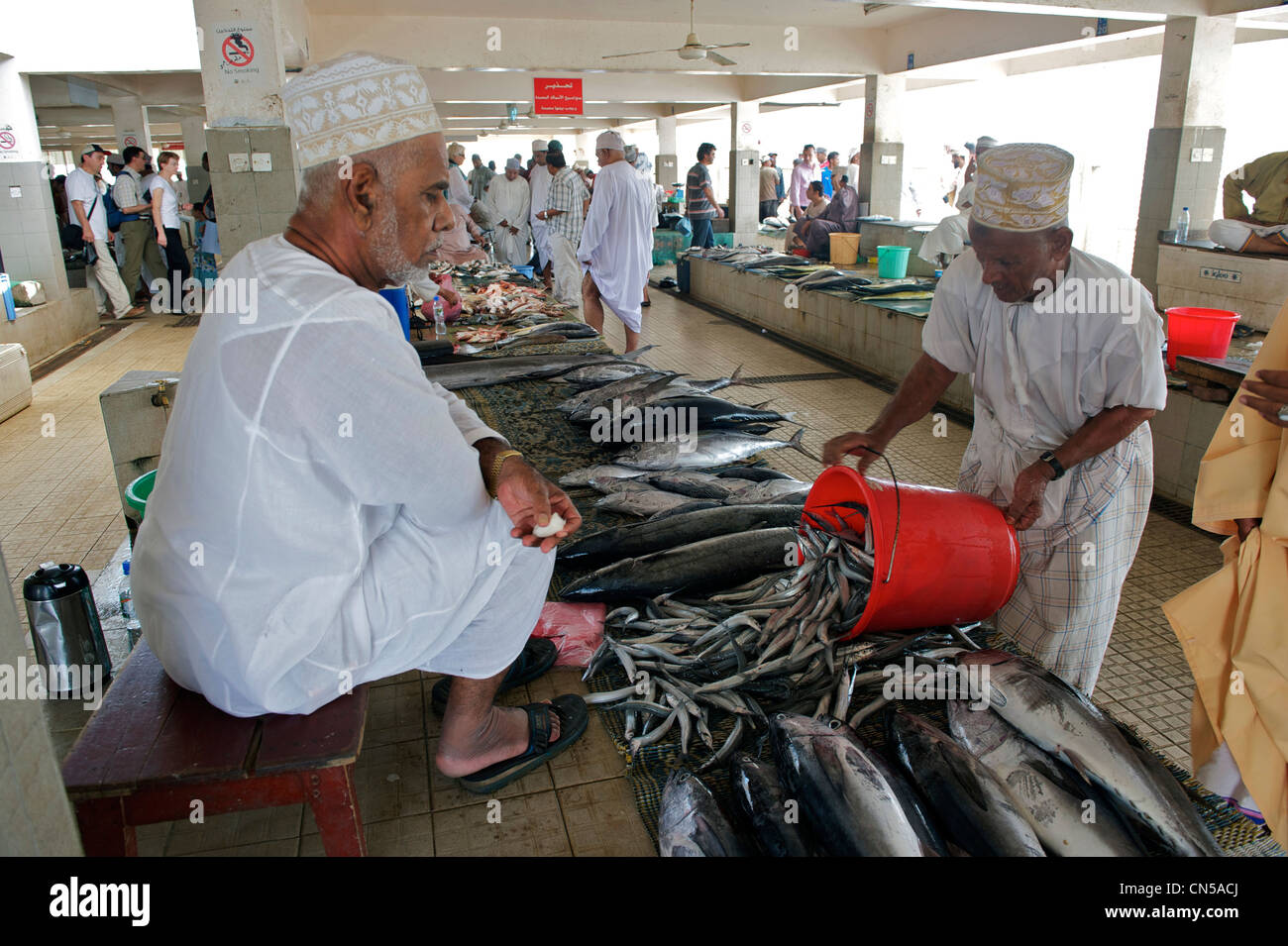 Sultanate of Oman, Muscat, Muttrah corniche, fish market Stock Photo ...