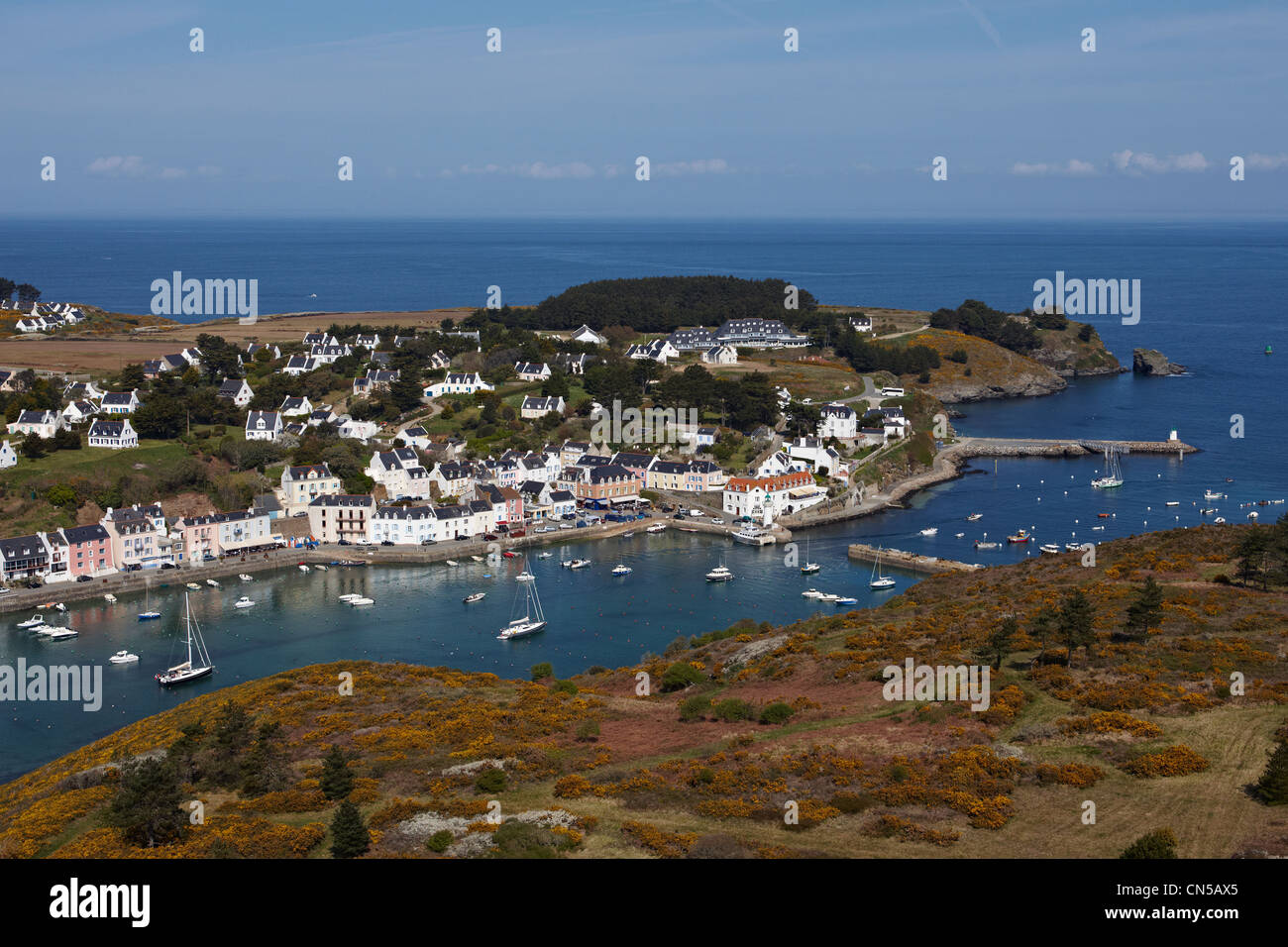 France, Morbihan, Belle Ile, Sauzon, harbour (aerial view Stock Photo ...