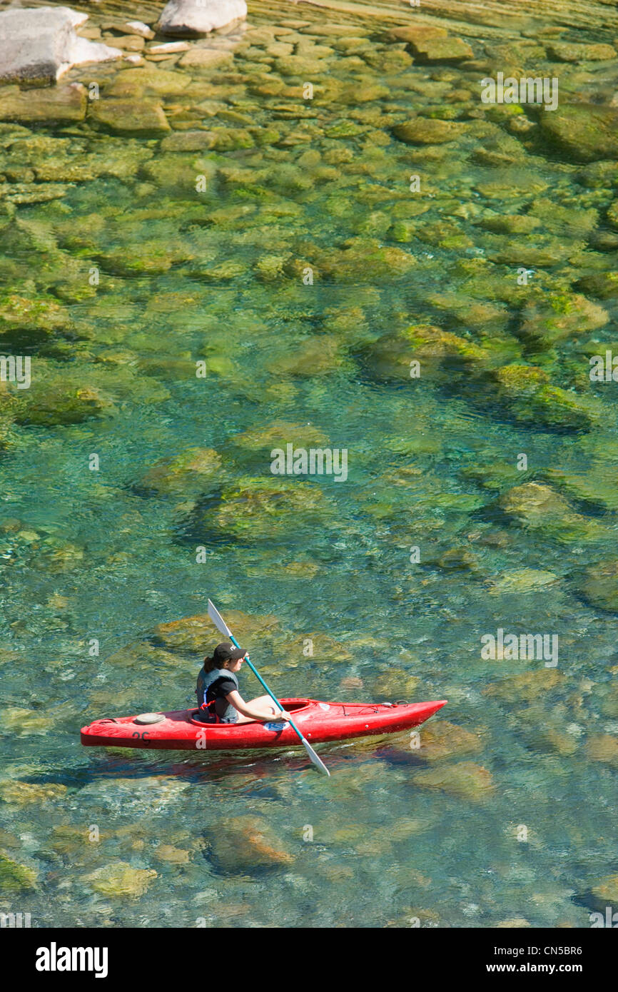 Kayaker on Bonaventure River, Gaspesie Region, Quebec Stock Photo - Alamy