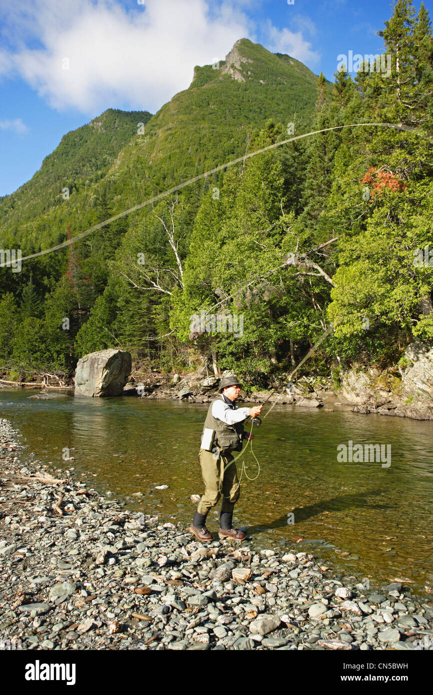Fisherman on Cap-Chat River, Gaspesie Wildlife Reserve, Quebec Stock ...
