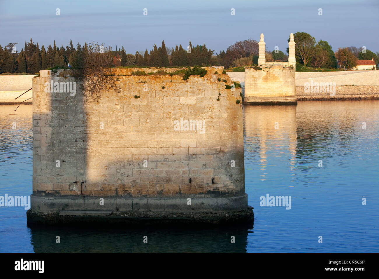France, Bouches du Rhone, Arles, vestiges of a Roman bridge over the ...