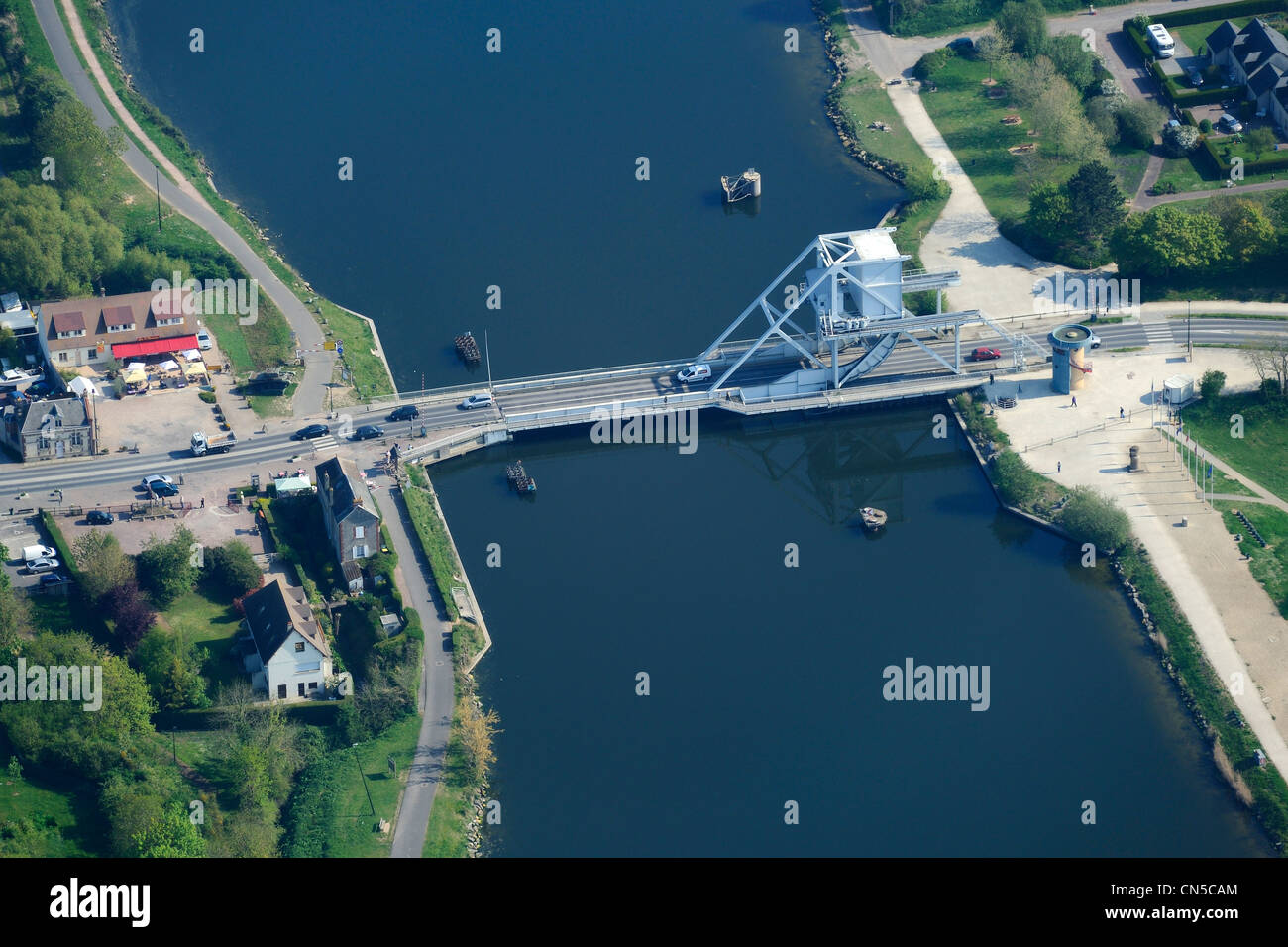 France, Calvados, Pont de Benouville or Pegasus Bridge, drawbridge ...