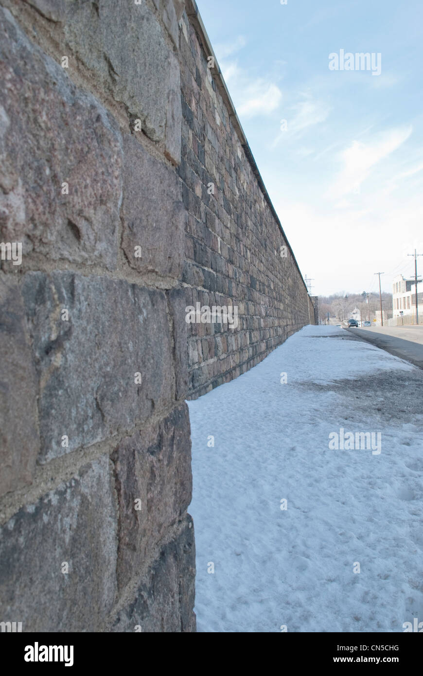 The long north wall of the historic first state prison in Michigan ...