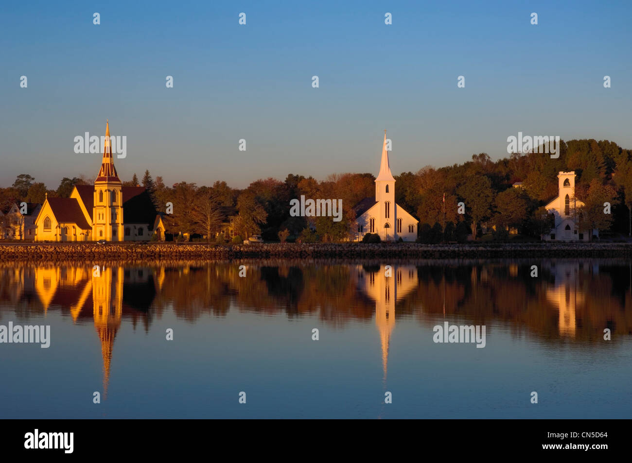 Three Waterfront Churches, Mahone Bay, Nova Scotia Stock Photo - Alamy