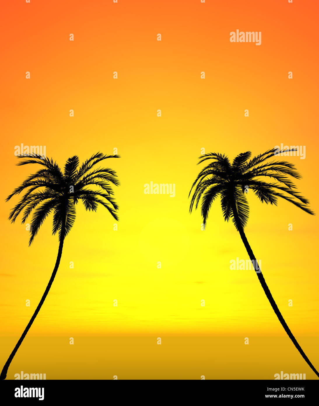 Two coconut trees with sunset view Stock Photo - Alamy