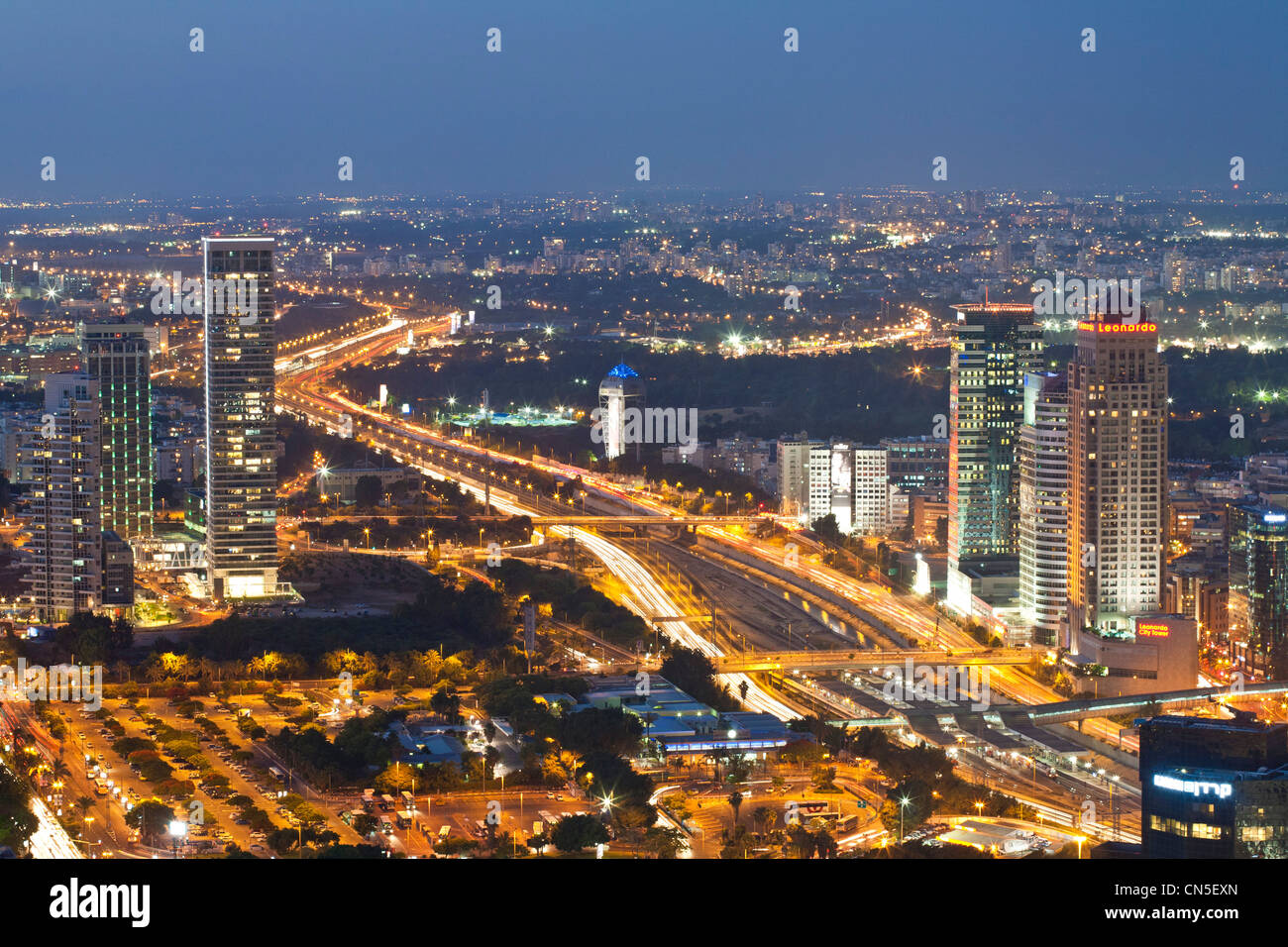Israel, Tel Aviv, view from the Azrieli Center over Central Station ...