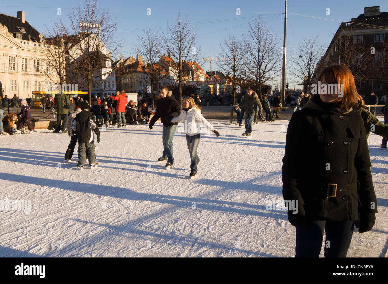 Denmark, Zealand, Copenhagen, christmas skating ring at Kongens Nytorv ...