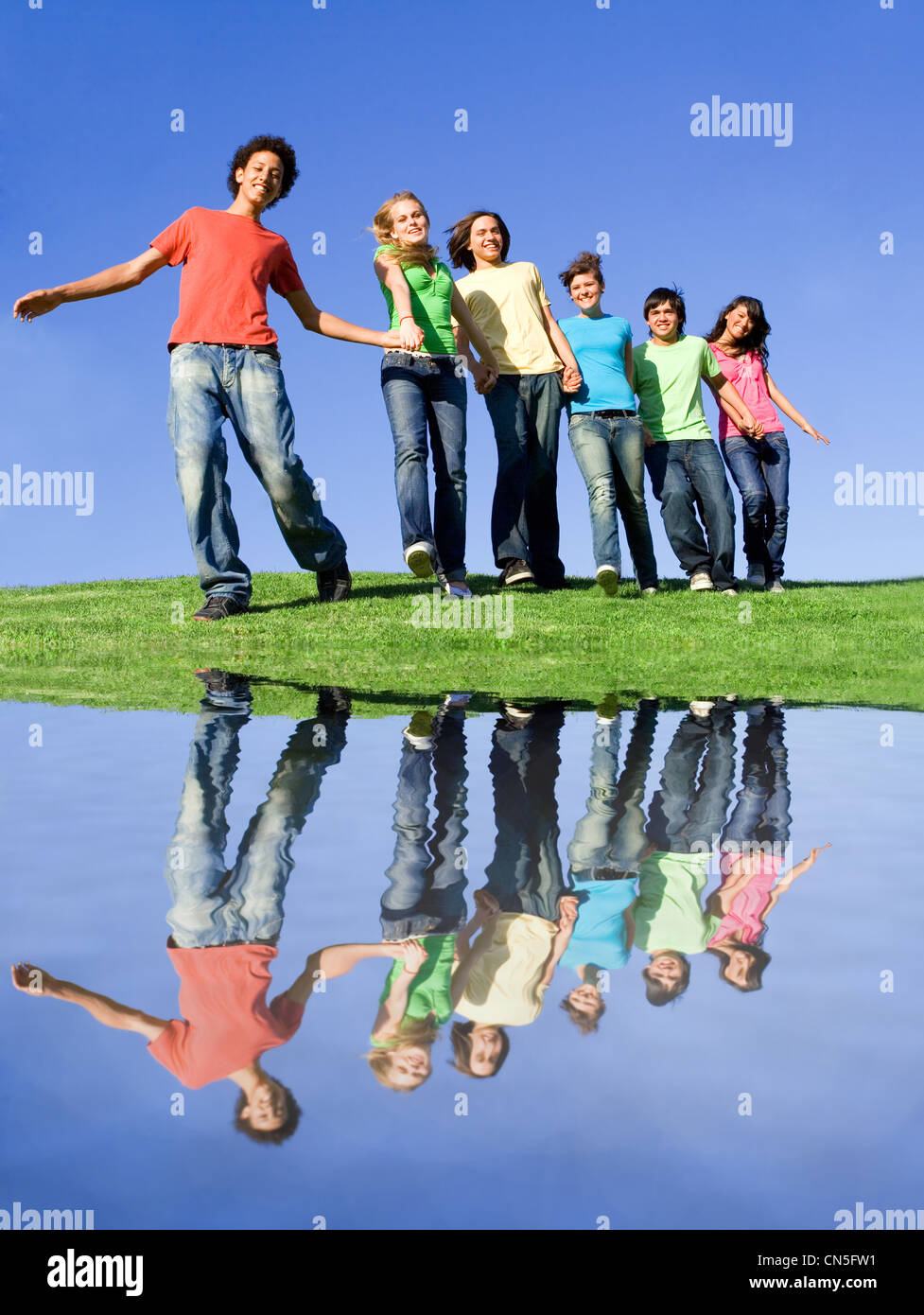 happy group of diverse teens at summer camp Stock Photo - Alamy