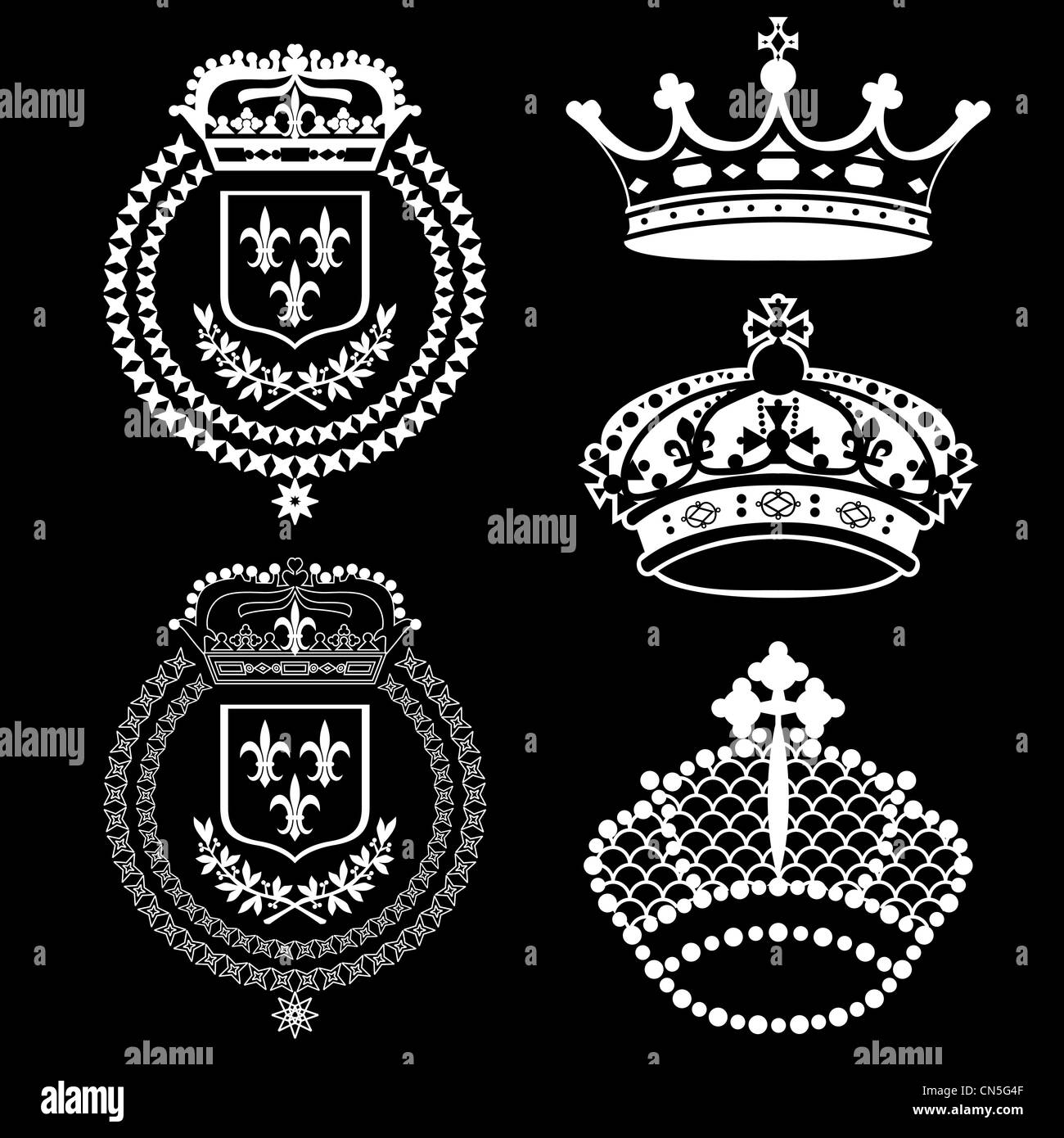 Vintage Crowns set on black background Stock Photo - Alamy