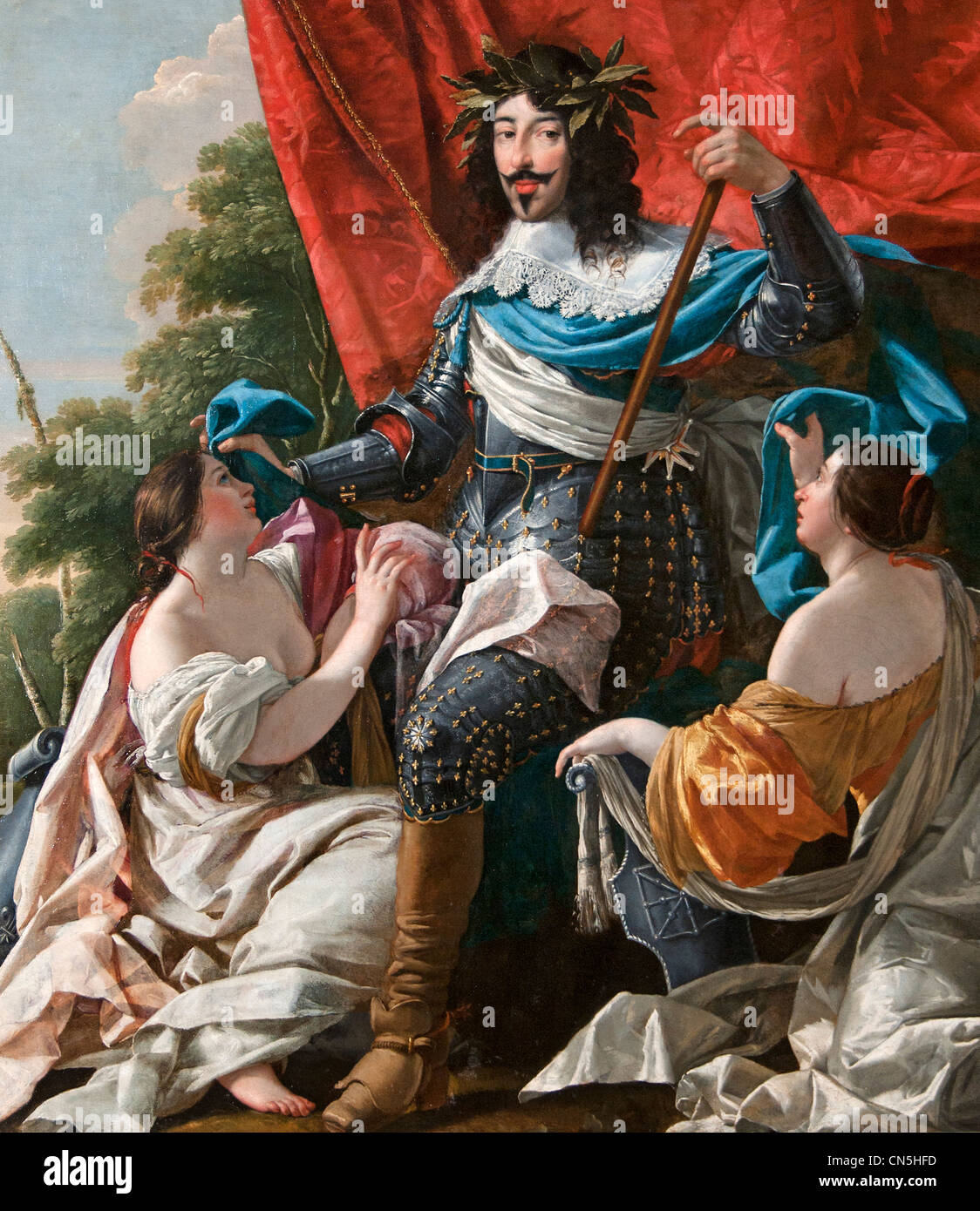 King Louis XIII between two female figures representing France and ...