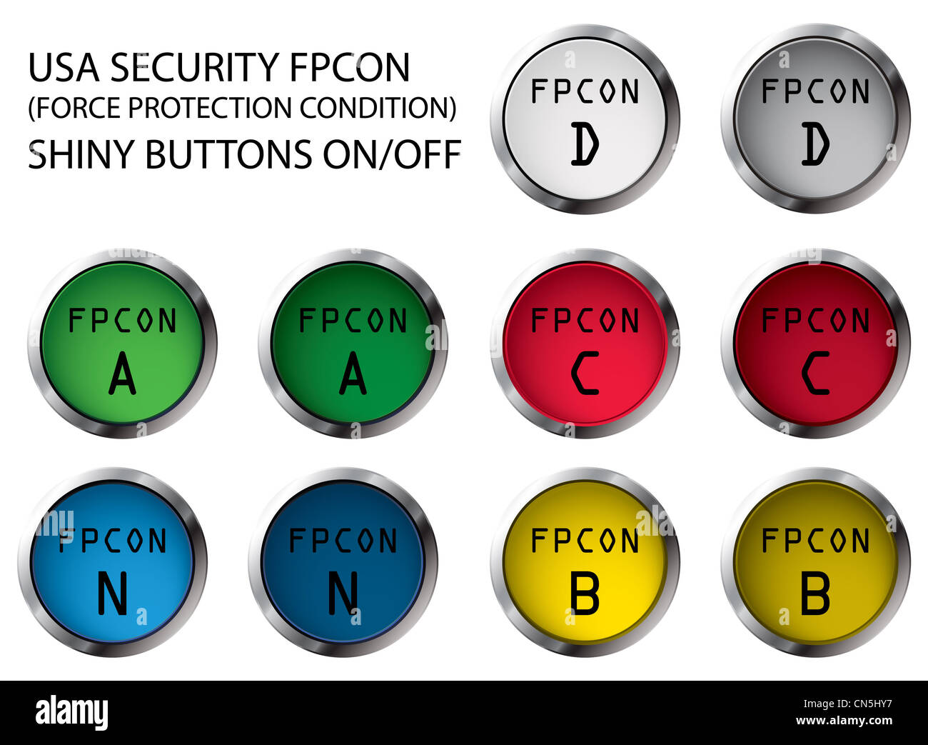 USA military FPCON shiny buttons On/Off, vector illustrations Stock ...