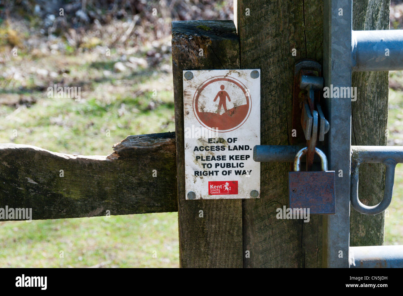 A sign marks the end of public access land and the start of a public ...