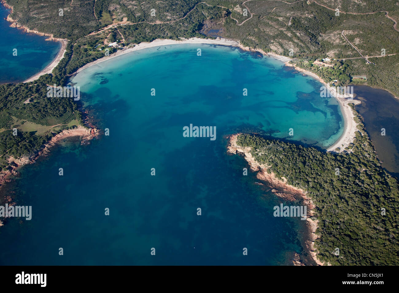 France, Corse du Sud, Golfe de la Rondinara, Rondinara beach (aerial ...