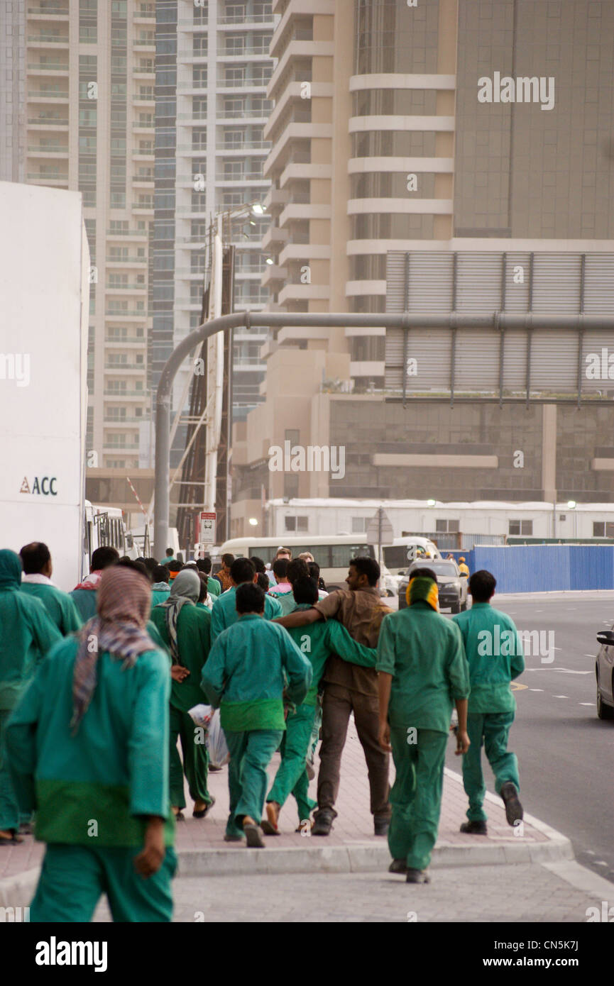 Indian migrant workers finishing work, Dubai Marina, Dubai, United Arab ...