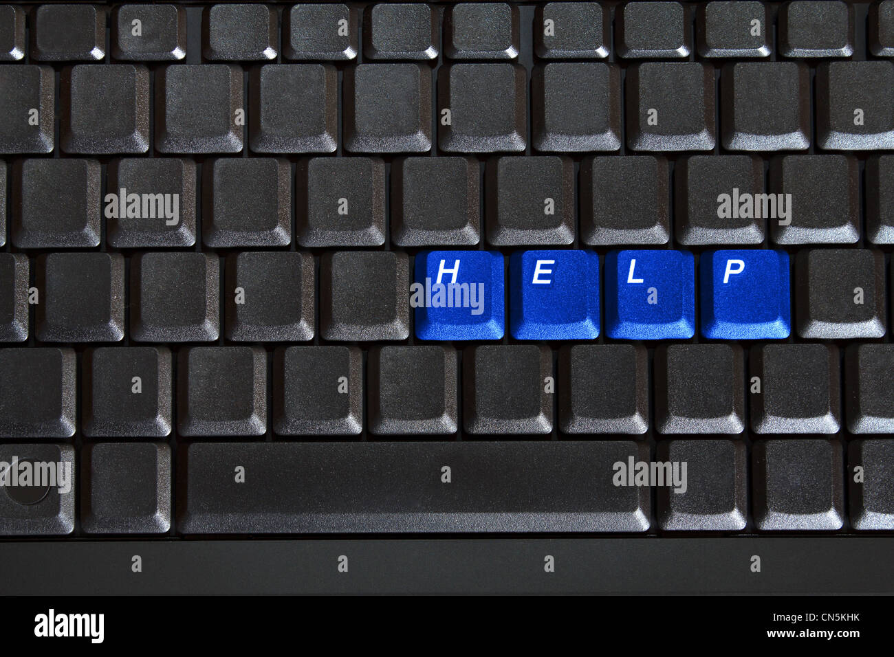 concept of blank computer keyboard with blue keys HELP Stock Photo - Alamy