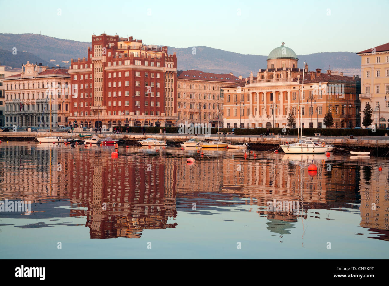 Habsburg buildings lining the seafront promenade of Trieste, Italy ...