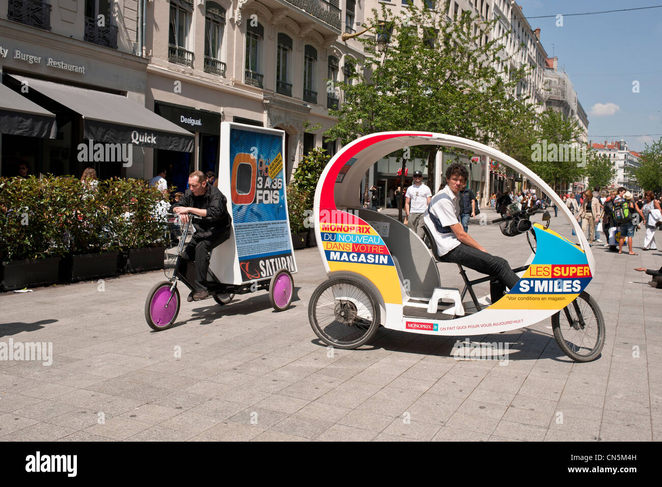 France, Rhone, Lyon, the Cyclopolitain, electric bicycle taxi cab at ...