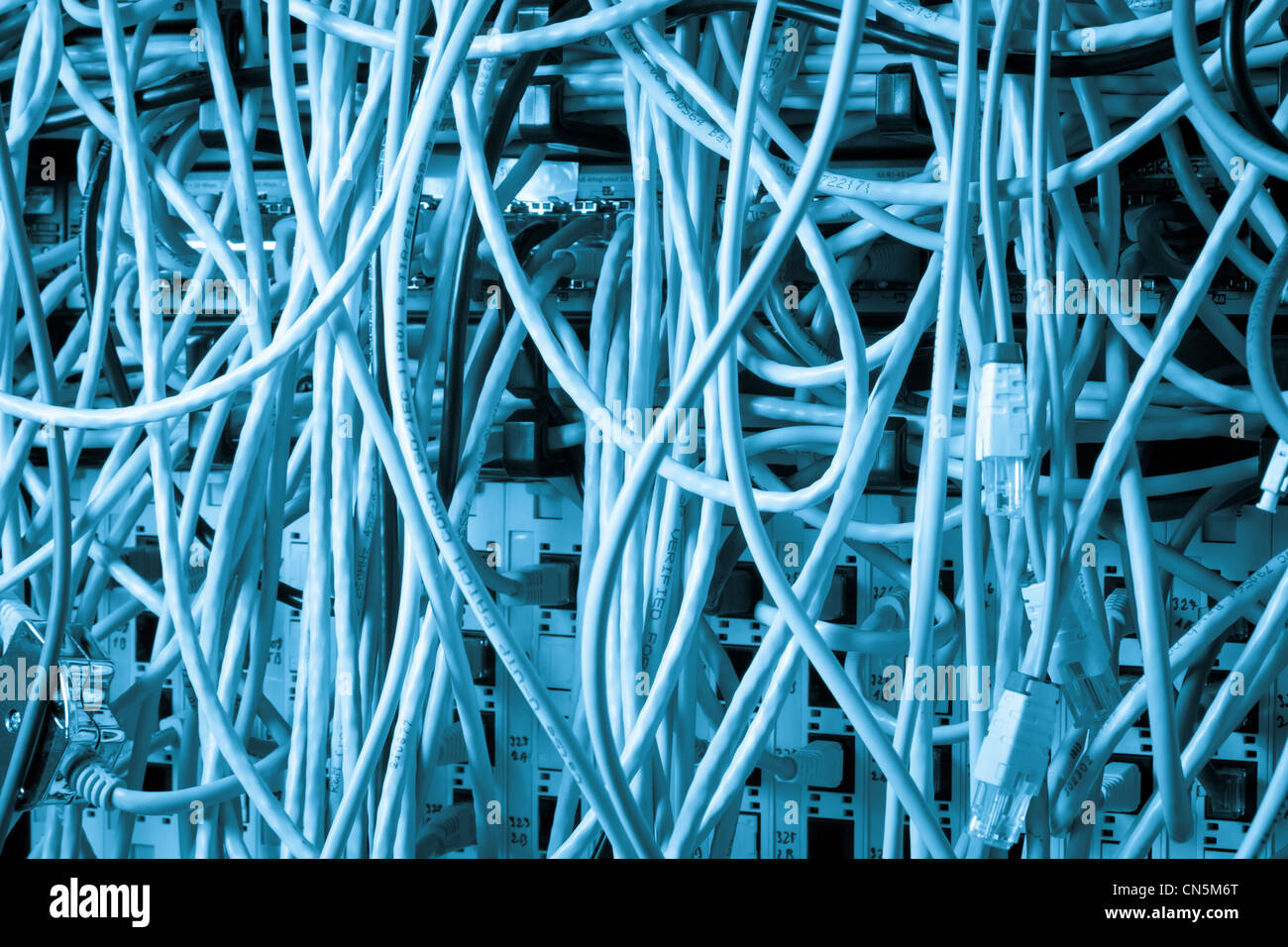 Concept of network infrastructure with cables connected to data center ...