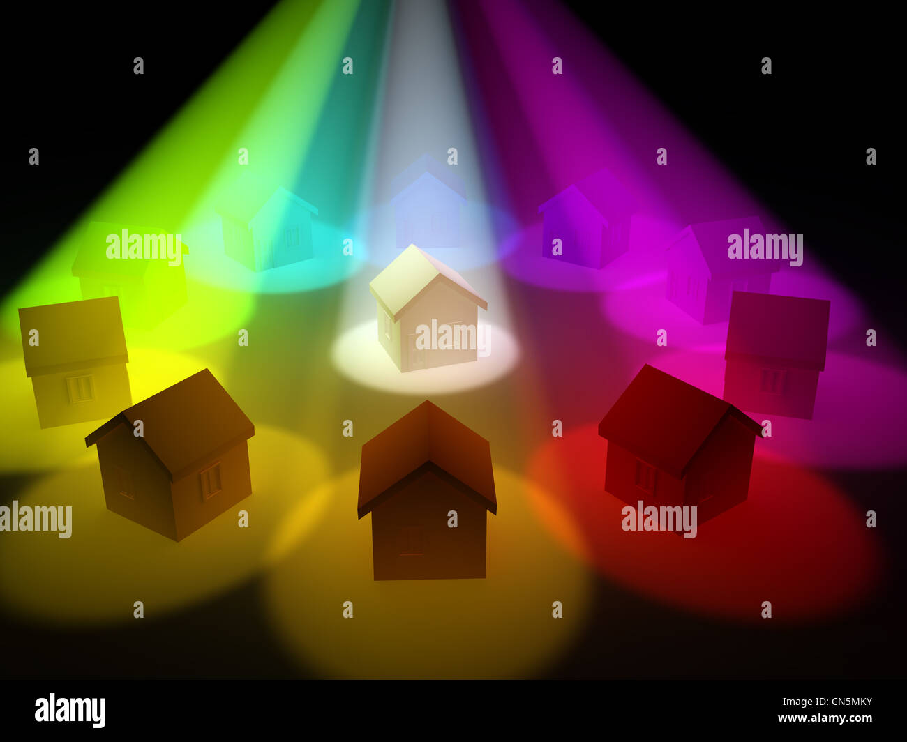 Group of houses. 3d render Stock Photo - Alamy