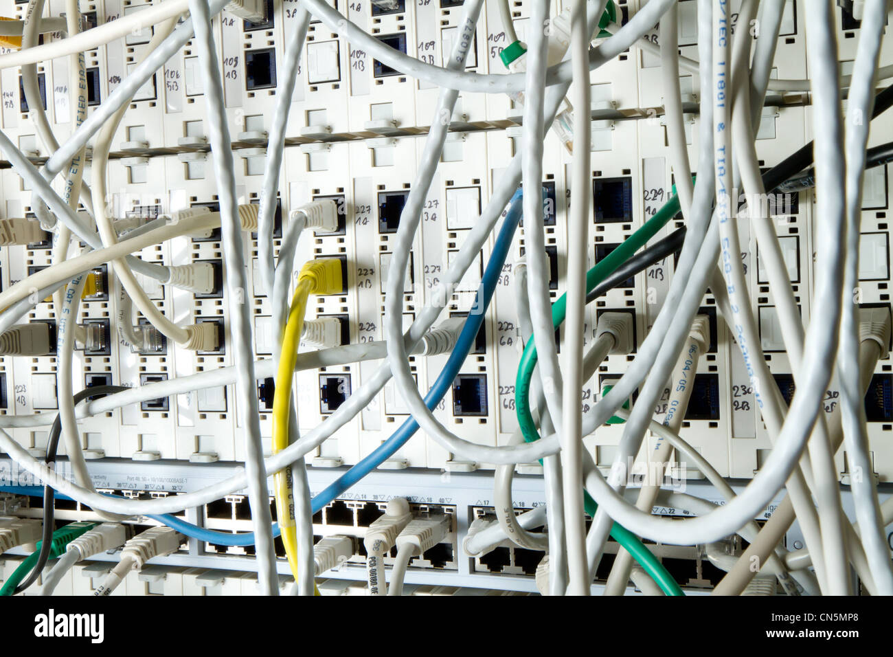 Concept of network infrastructure with cables connected to data center ...