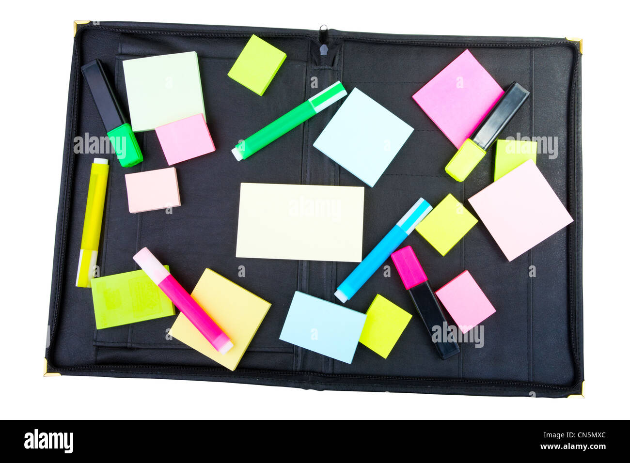 Leather folder stickers and markers isolated on a white background ...