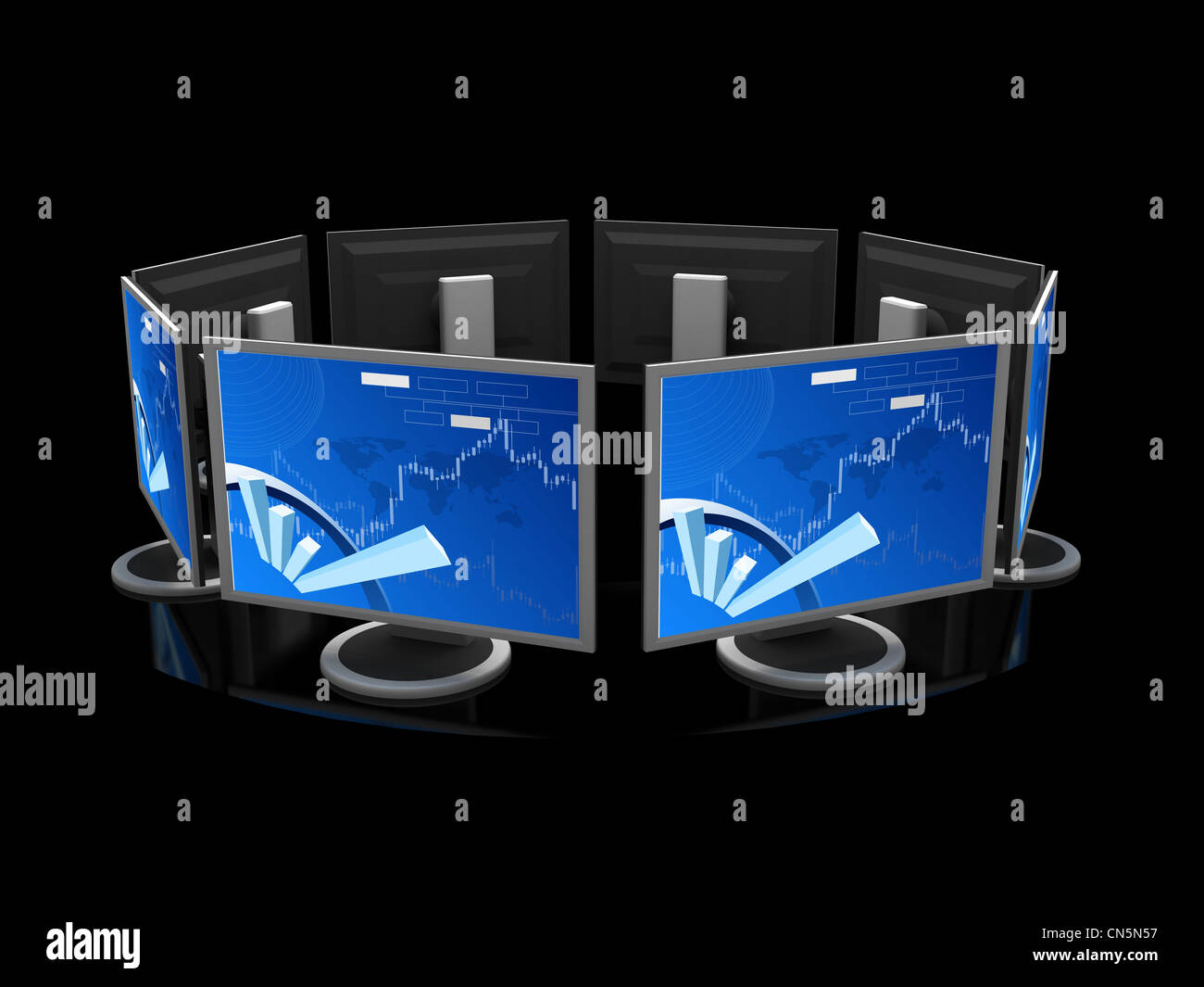 Computer monitor on black background . 3d render Stock Photo - Alamy