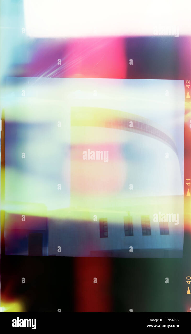 A piece of medium format film with colorful abstract filling in frame ...