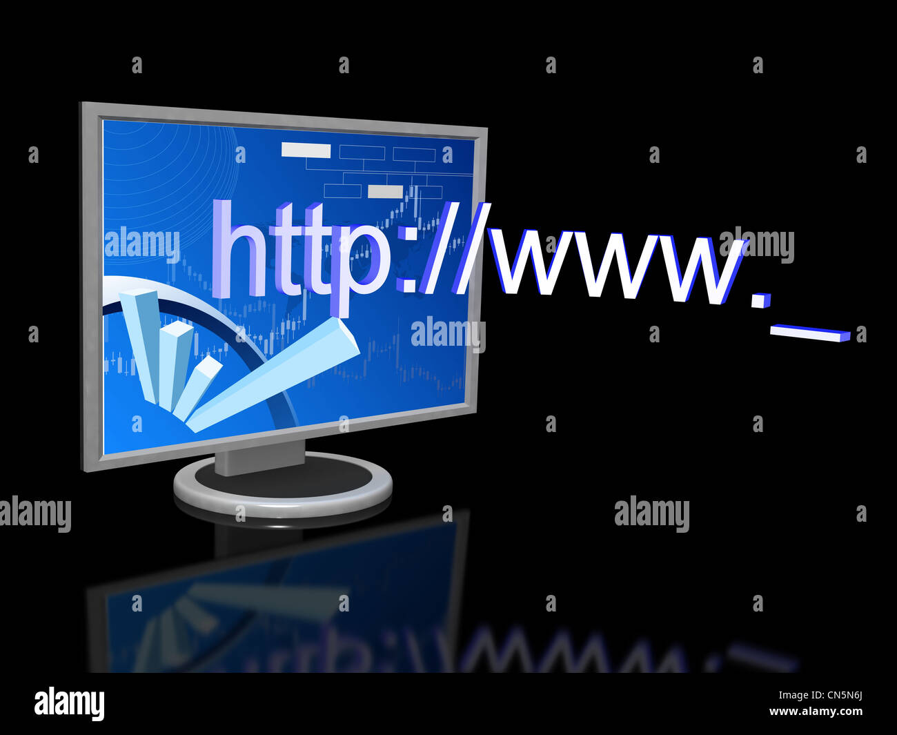 Computer monitor on black background . 3d render Stock Photo - Alamy