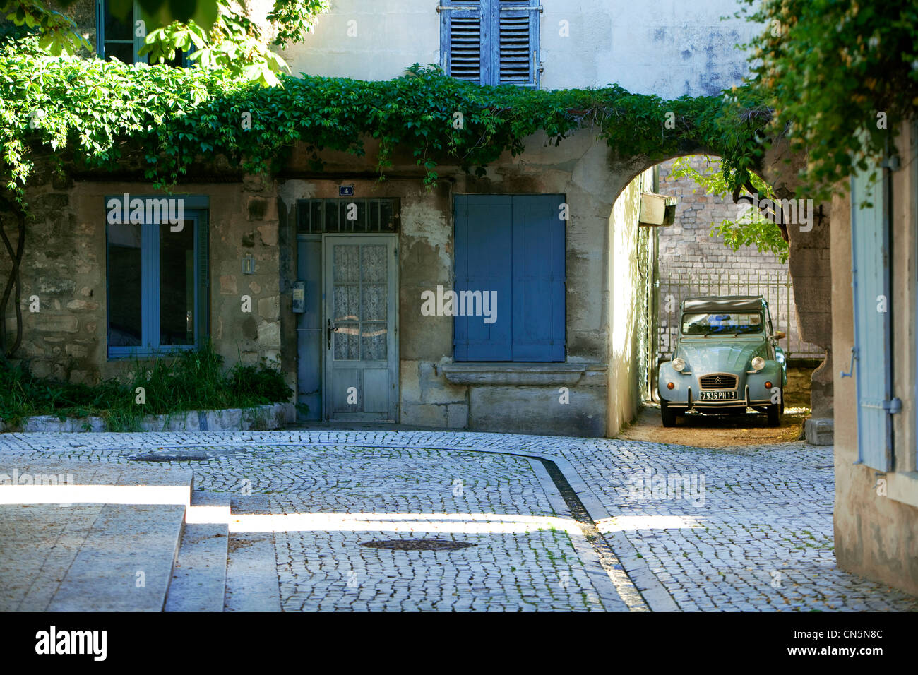France, Bouches du Rhone, Saint Remy of Provence, Place Favier, 2CV ...
