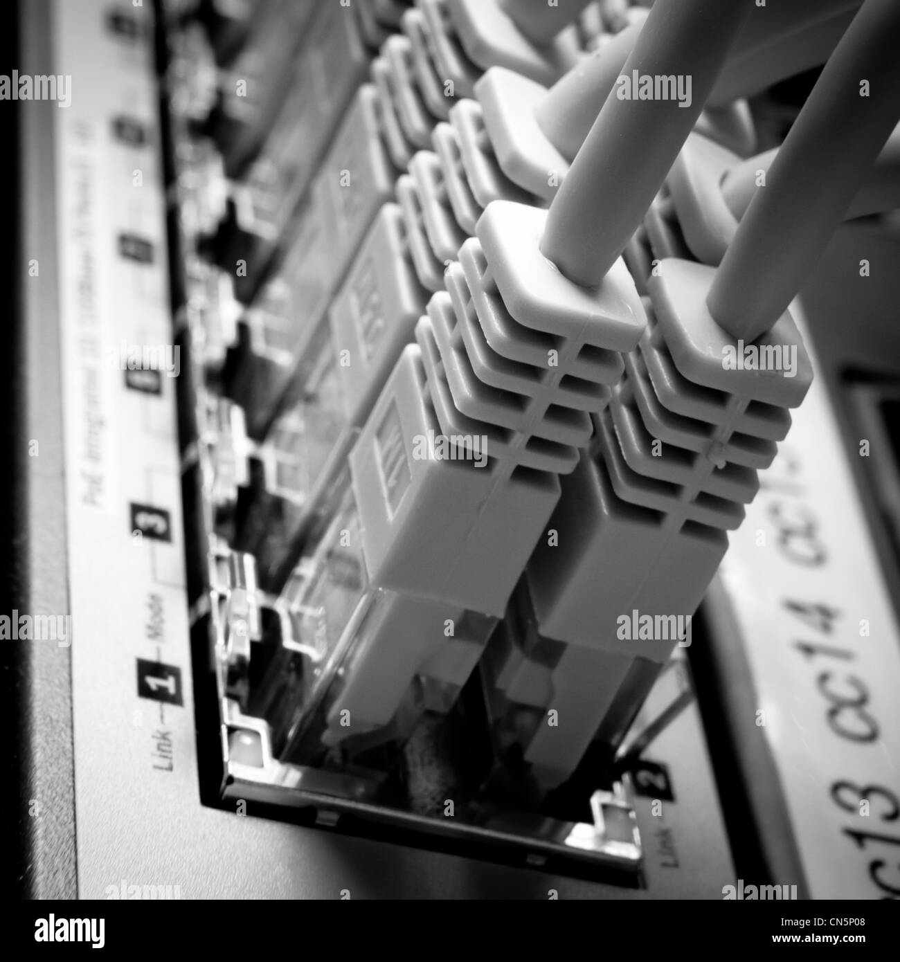 Network switch ethernet cables Black and White Stock Photos & Images ...