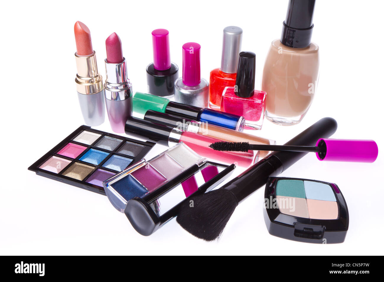 set of makeup products isolated on white background Stock Photo - Alamy