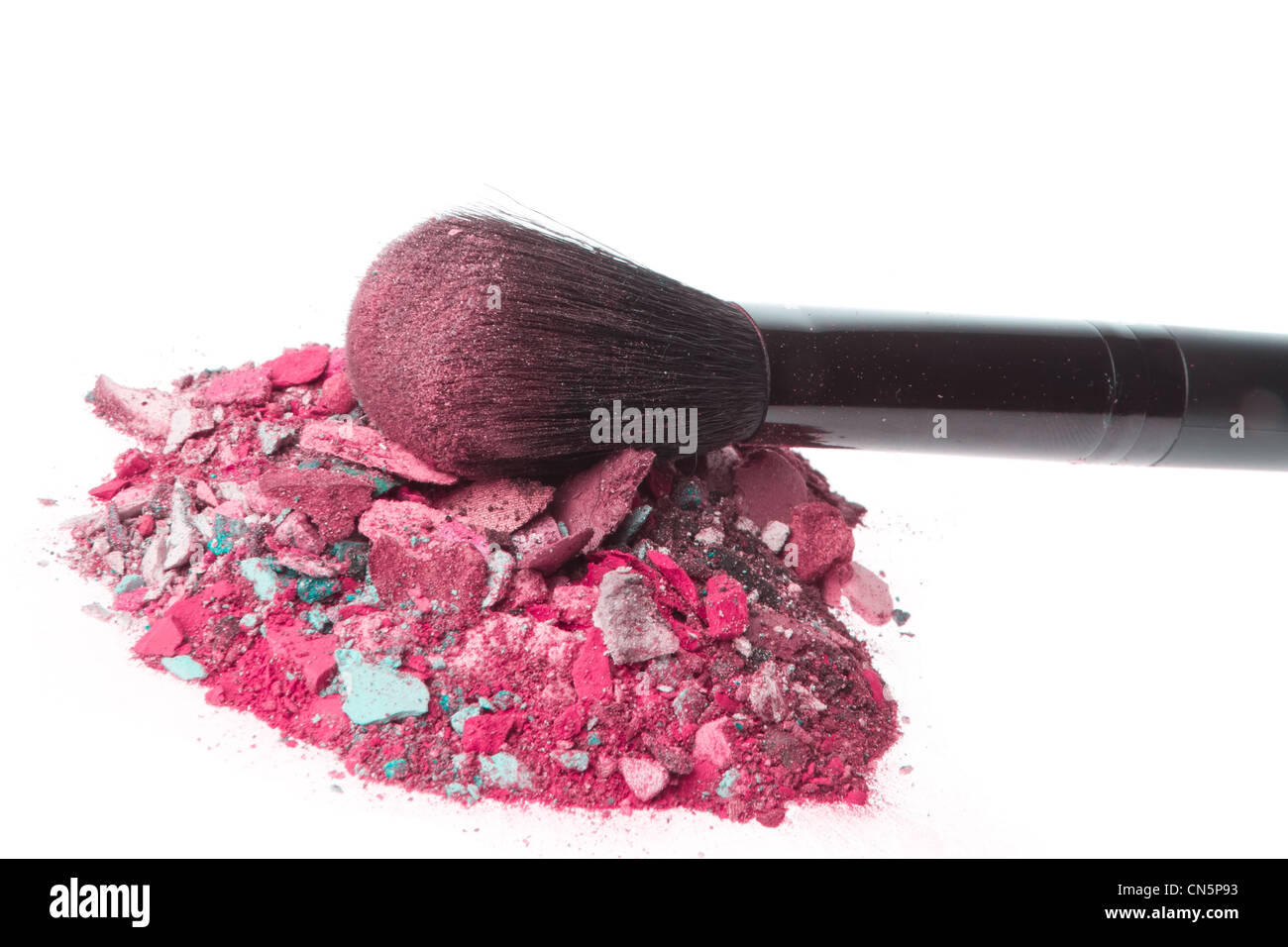 mixed eyeshadows with brush isolated on white background Stock Photo ...