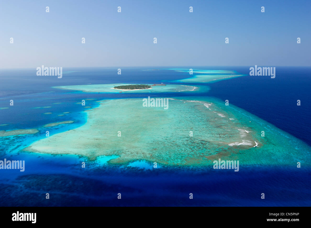 Maldives, Vaavu Felidhoo Atoll, Alimatha Island (aerial view Stock ...
