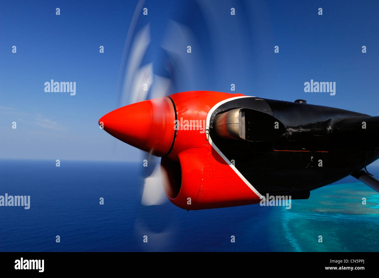 Maldives, South Male Atoll, propeller and jet engine (aerial view Stock ...