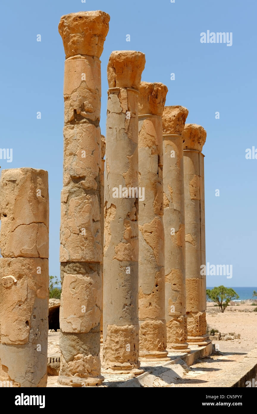 Ptolemais. Cyrenaica. Libya. View of the columns and ruins of the ...