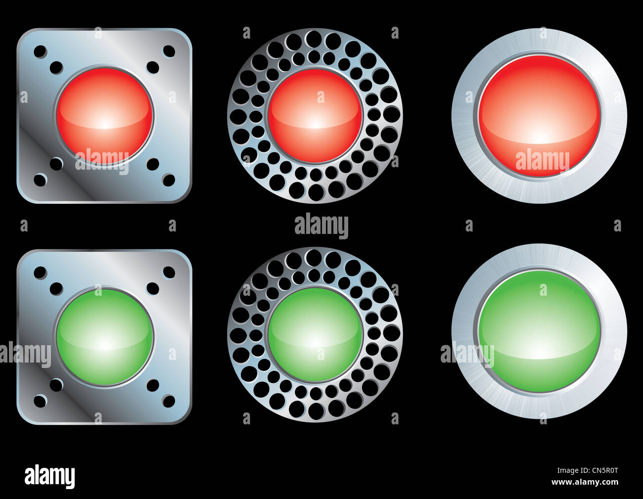Set of shiny metal buttons, vector illustration Stock Photo - Alamy