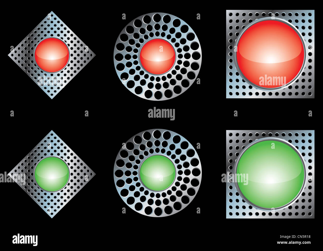 Set of shiny metal buttons, vector illustration Stock Photo - Alamy
