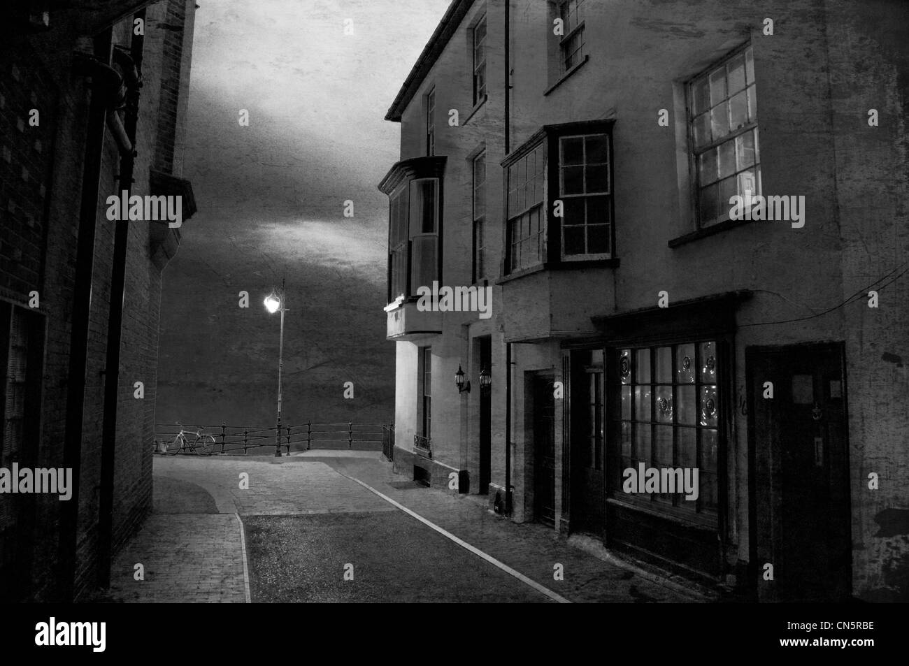 Cromer street Dickensian black and white edited to look like old glass ...