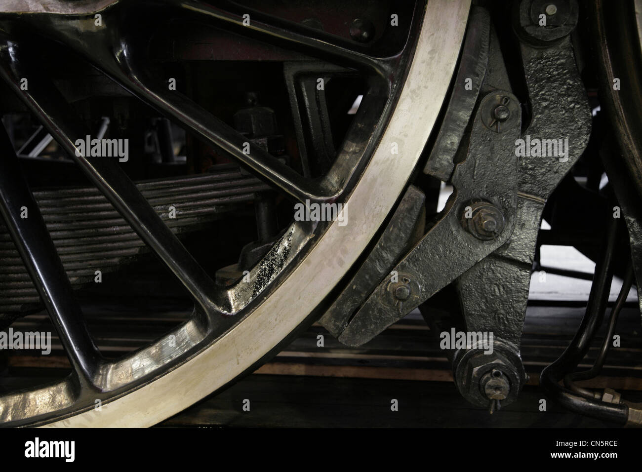 Driving wheel and brake shoe of steam locomotive Stock Photo - Alamy